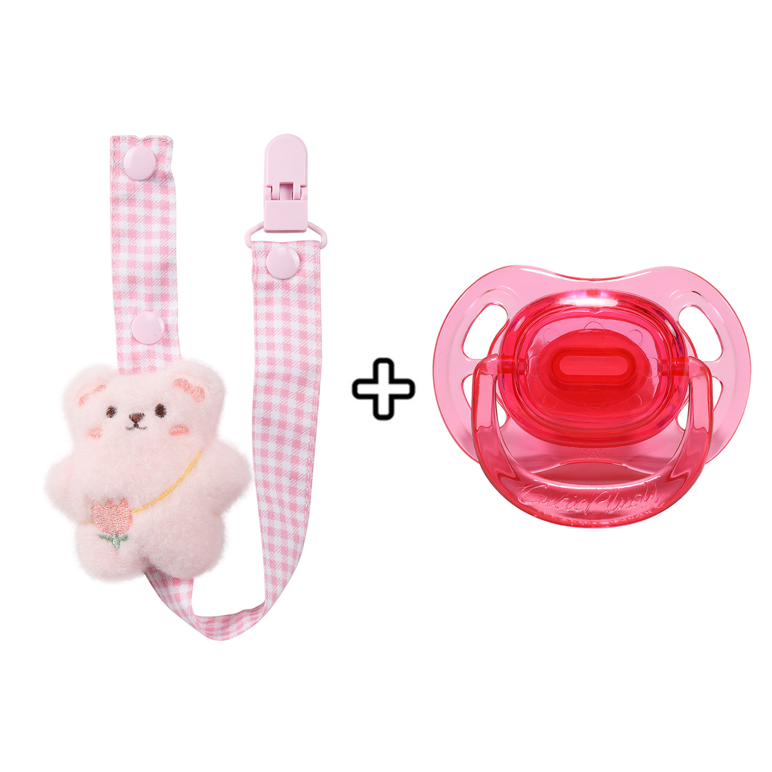 Pacifier with Bear Pacifier Clip - Pink – CutiePlusU