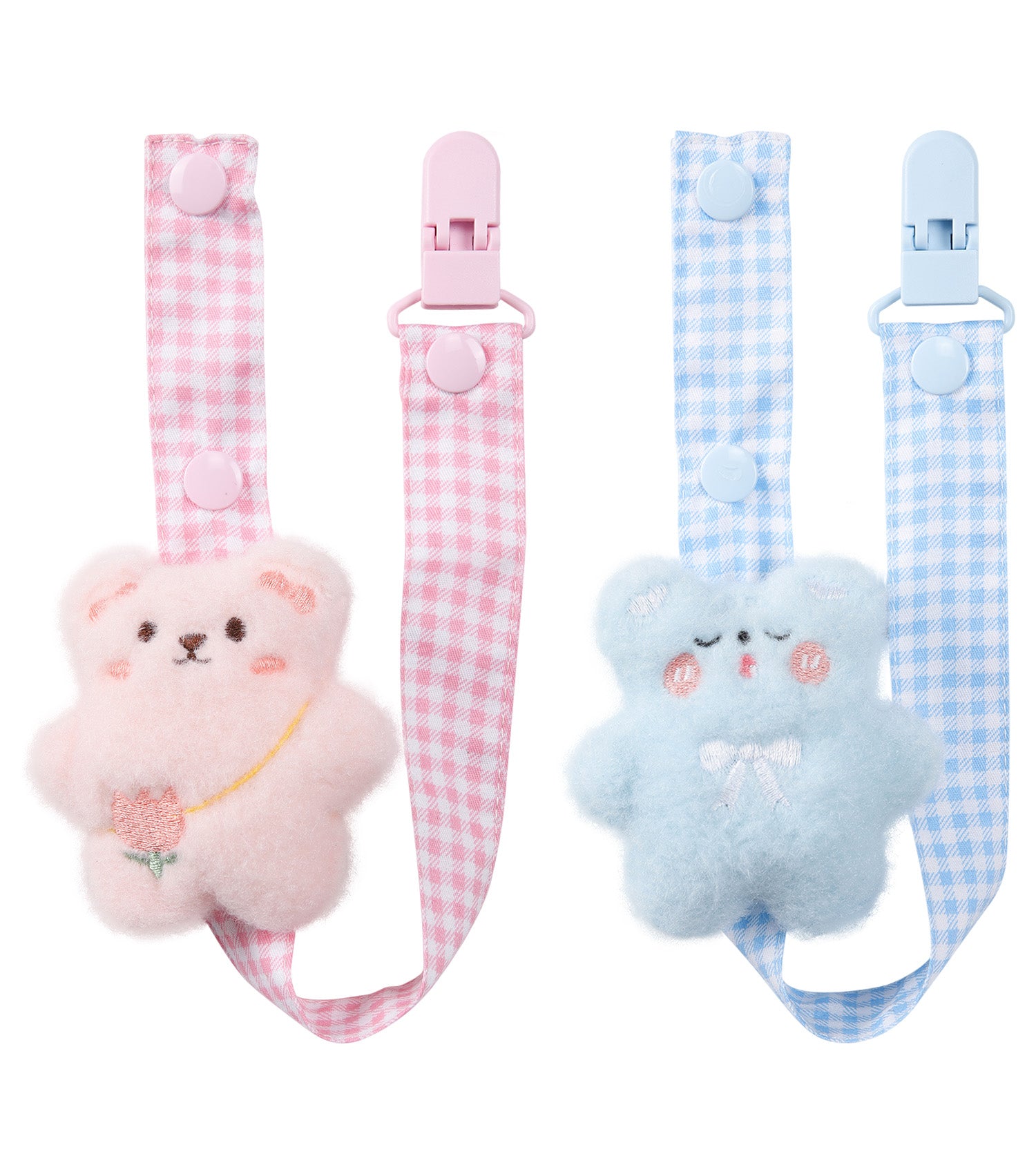 Happy Bear Pacifier Clip - Pink & Blue – CutiePlusU