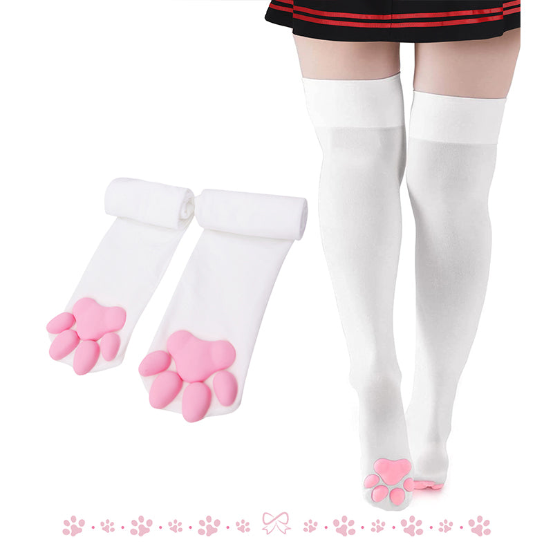 Cat Paw Thigh High Socks-White – CutiePlusU